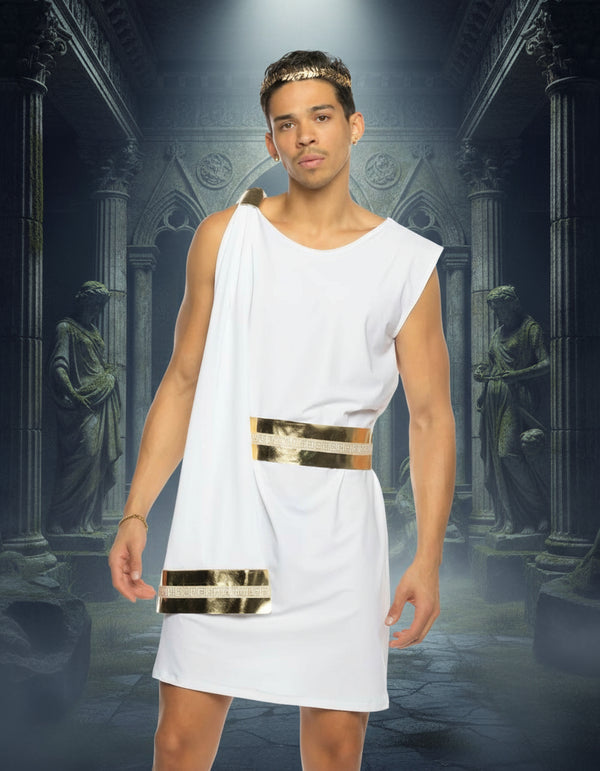 Men's White Greek God Toga Tunic Halloween Cosplay Costume